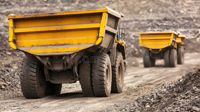 Massive Mining Dump Trucks Hauling Materials in an Open-pit Mine Site ...