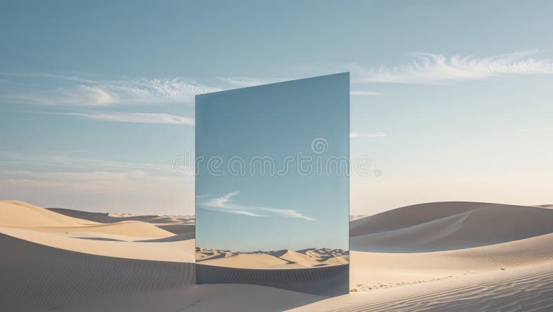Massive Mirror Reflecting the Sky Amidst Desert Dunes Stock Image ...