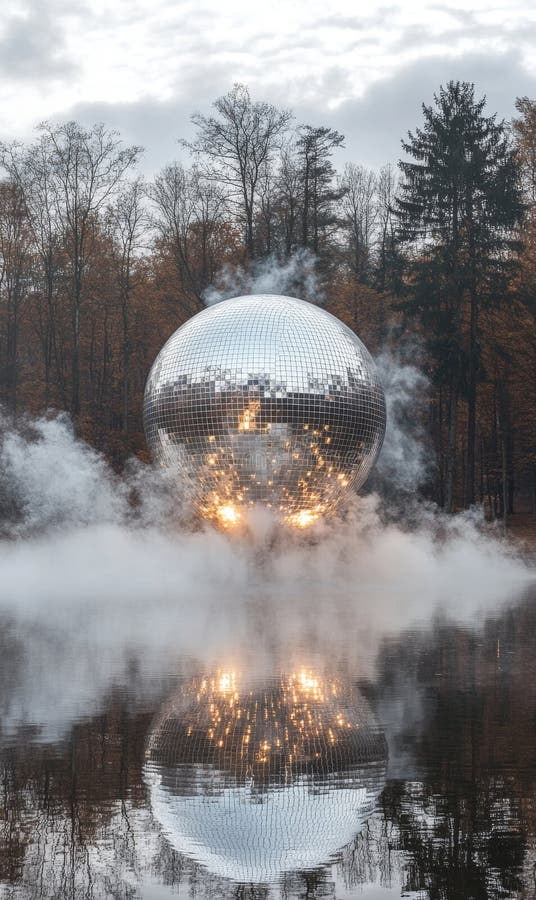A Massive Mirrored Disco Ball Hangs in the Center of the Image, Light ...