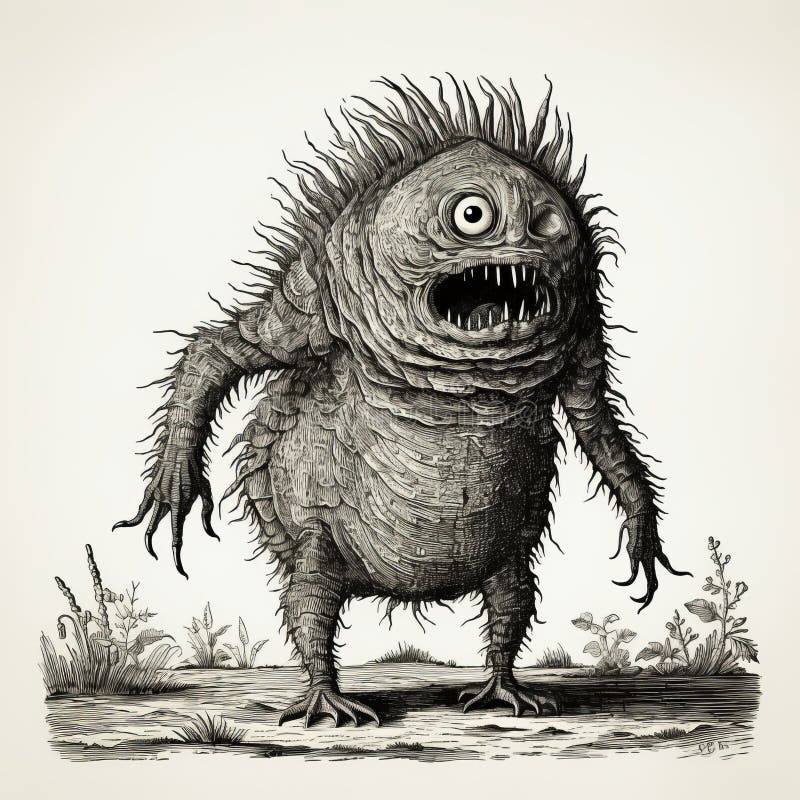 Antique Woodcut Engraving of Spiky Mound Monster Stock Illustration ...