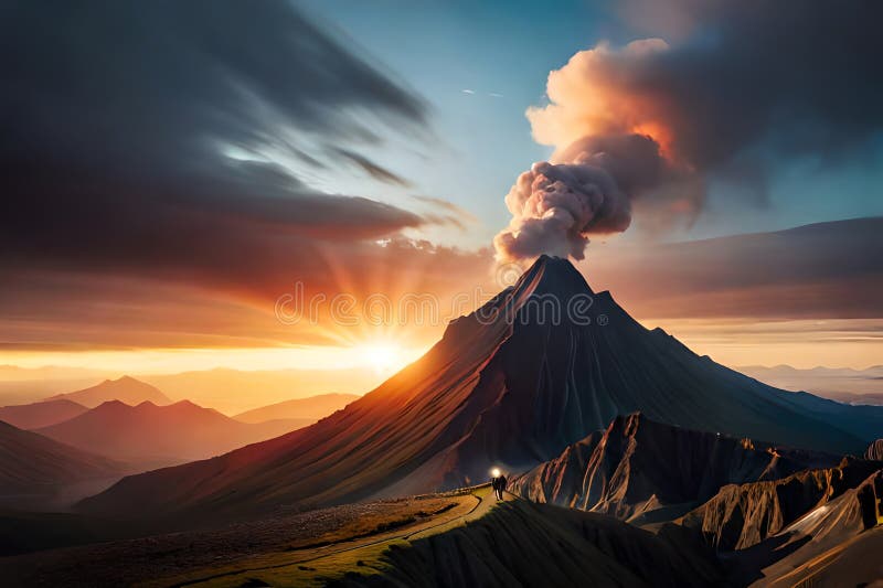 Massive Mountain Ash Eruption Destruction Background. Volcano ...