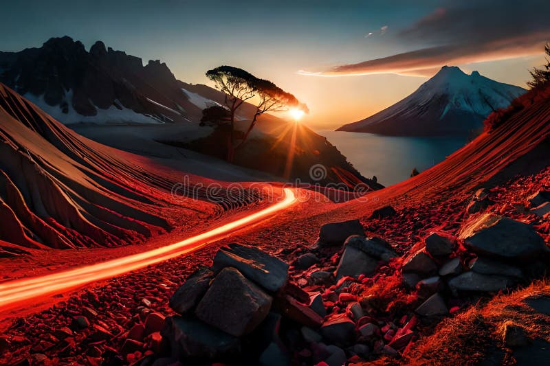 Massive Mountain Ash Eruption Destruction Background. Volcano ...