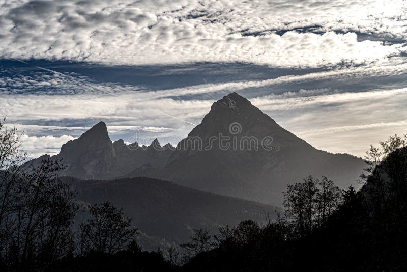 Massive Mountain Chain, Forest and Meadows of the German Alps Stock ...