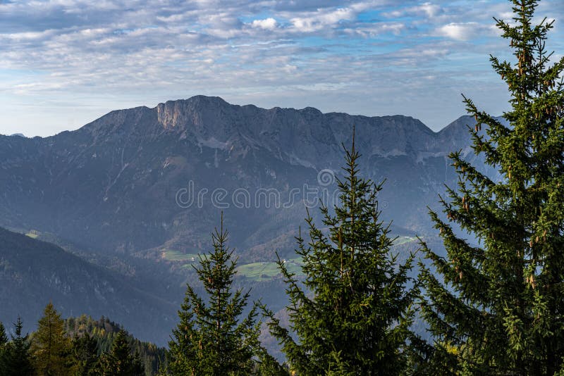 Massive Mountain Chain, Forest and Meadows of the German Alps Stock ...