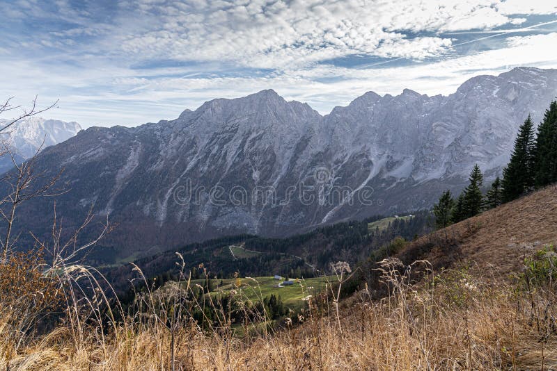Massive Mountain Chain, Forest and Meadows of the German Alps Stock ...