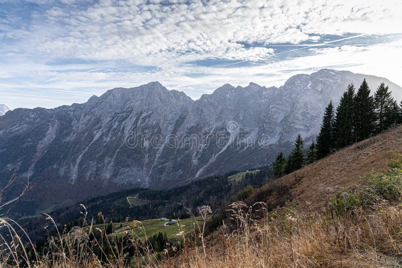 Massive Mountain Chain, Forest and Meadows of the German Alps Stock ...
