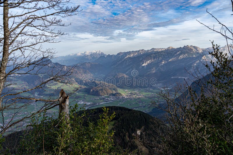 Massive Mountain Chain, Forest and Meadows of the German Alps Stock ...