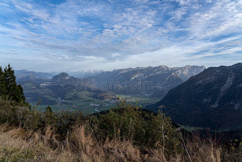 Massive Mountain Chain, Forest and Meadows of the German Alps Stock ...