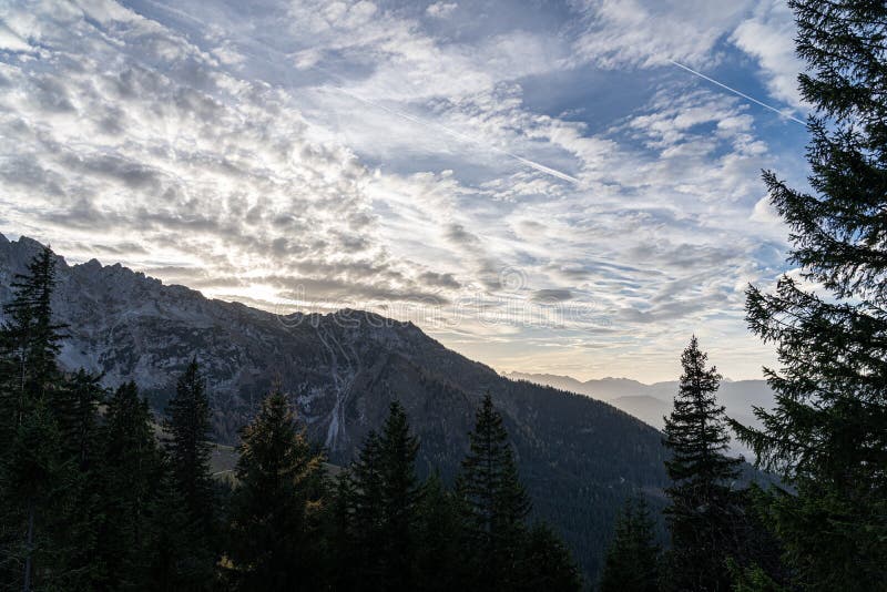 Massive Mountain Chain, Forest and Meadows of the German Alps Stock ...