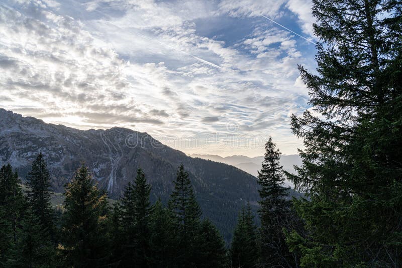 Massive Mountain Chain, Forest and Meadows of the German Alps Stock ...