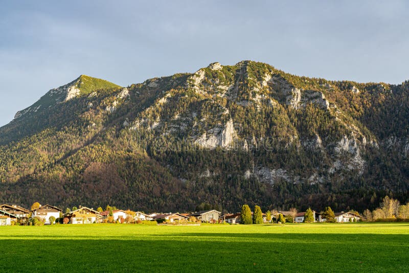 Massive Mountain Chain, Forest and Meadows of the German Alps Stock ...