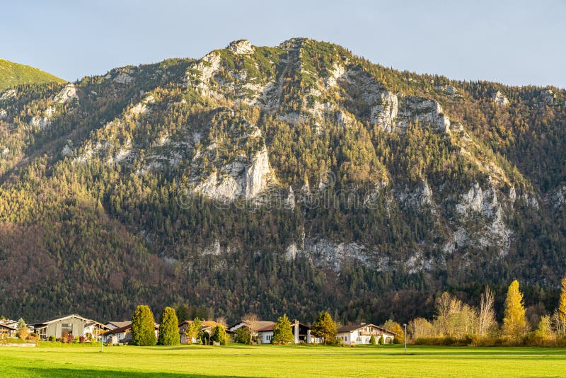 Massive Mountain Chain, Forest and Meadows of the German Alps Stock ...