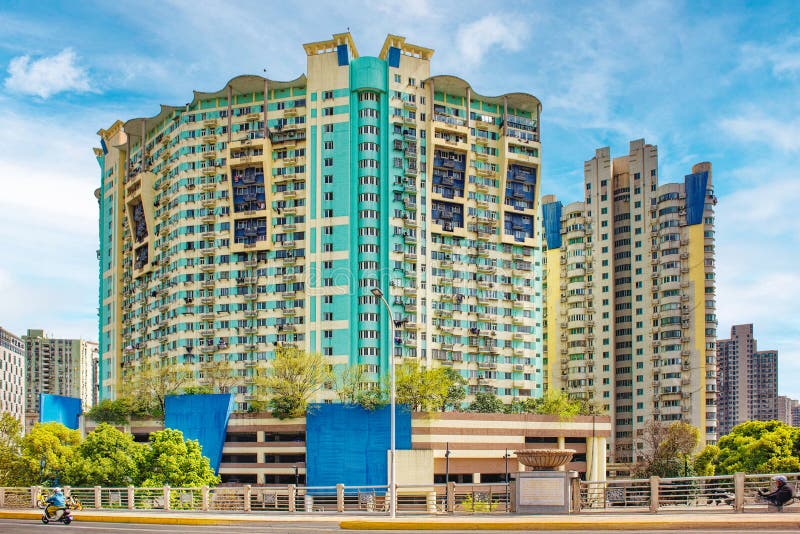 Massive Multi-colored Apartment Buildings, Putuo - Shanghai Editorial ...