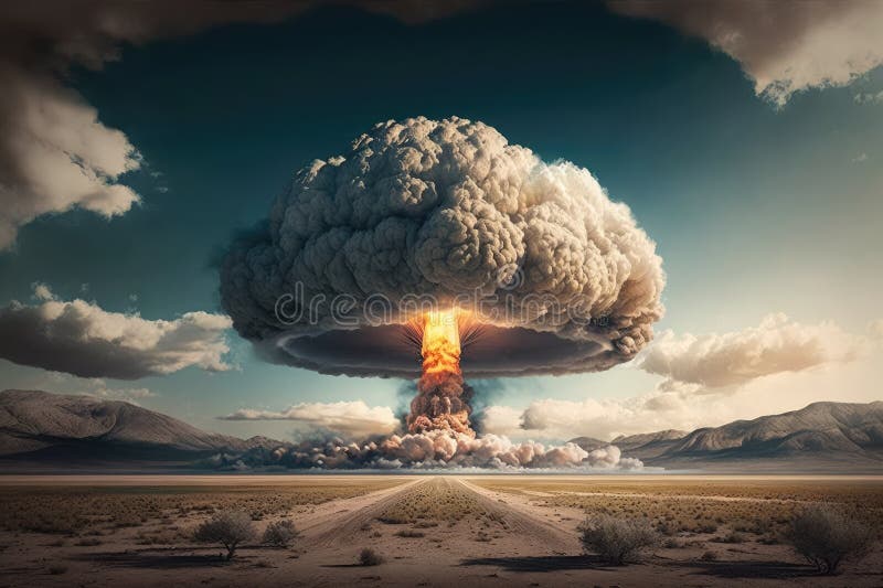 Massive Mushroom Cloud Rising into the Sky after Nuclear Blast Stock ...