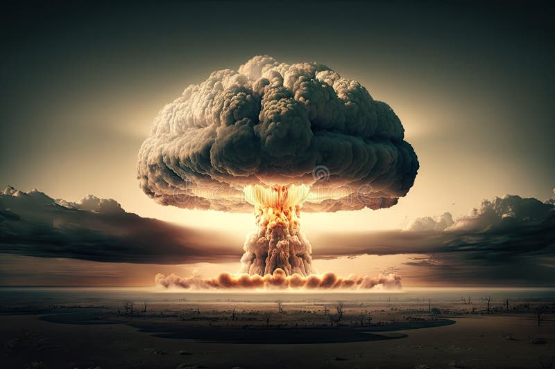 Massive Mushroom Cloud Rising into the Sky after Nuclear Blast Stock ...