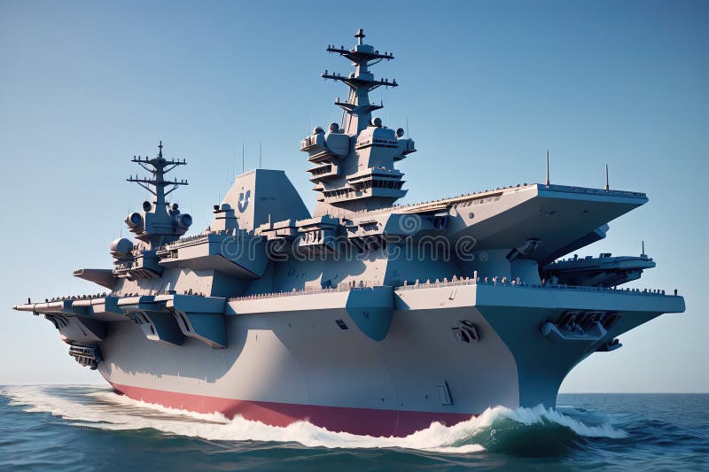 Massive Naval Aircraft Carrier Navigating through Calm Blue Waters ...