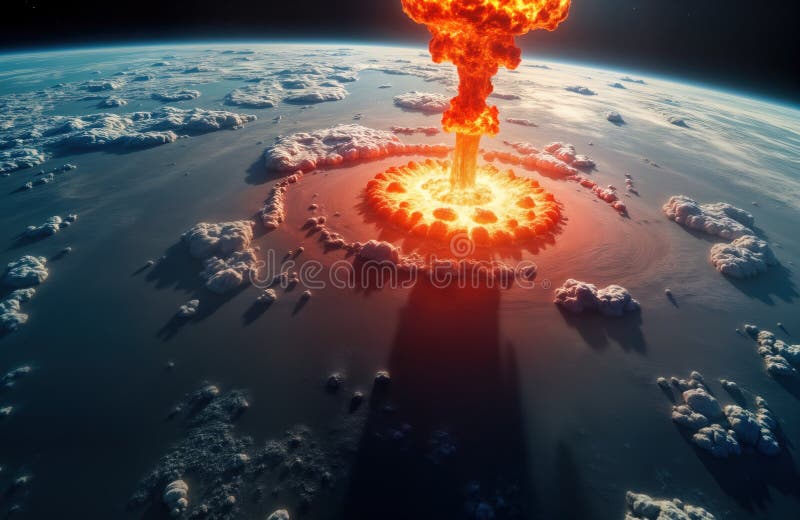 Massive Nuclear Bomb Explodes Earth Surface. Global Catastrophe ...