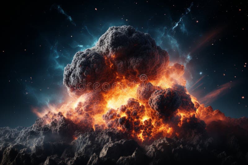 Massive Nuclear Explosion with Blinding Core, Fiery Edges. Planet ...