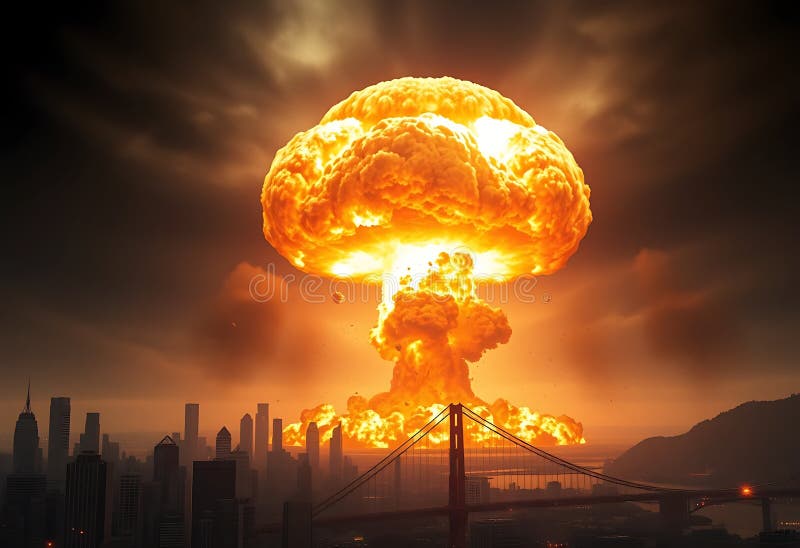 Massive Nuclear Explosion Cityscape Fireball Destruction Devastation ...