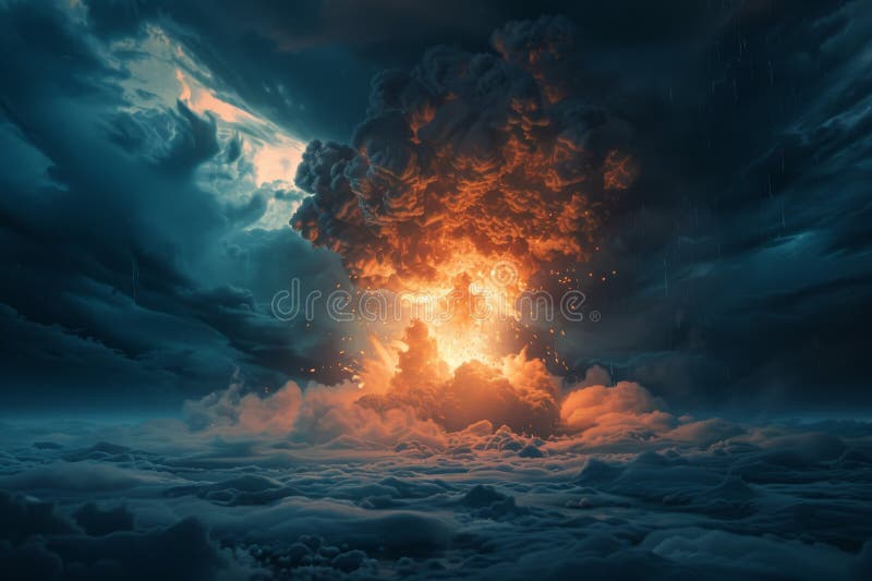 Massive Nuclear Explosion in Night Storm Stock Image - Image of dark ...