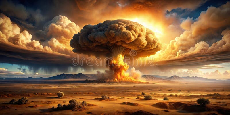 A Massive Nuclear Explosion Over a Desolate, Arid Landscape with ...
