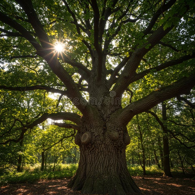 Massive Oak Tree (genus Quercus) with a Thick, Textured Trunk and ...
