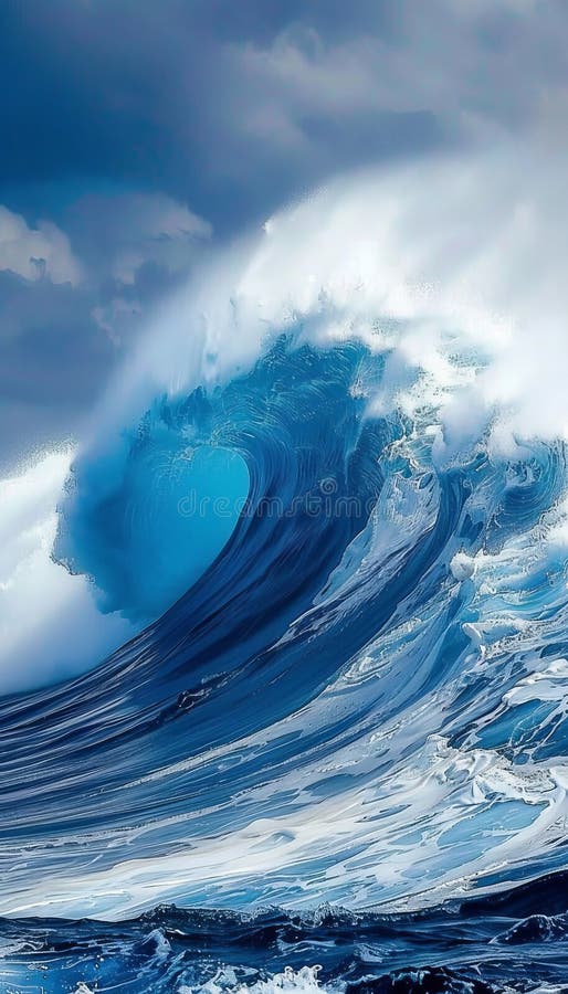 Massive Ocean Wave Crashing Dramatically Under the Serene Blue Sky ...