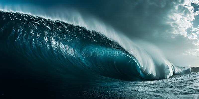 A Massive Ocean Wave Curving Towards the Horizon Stock Illustration ...