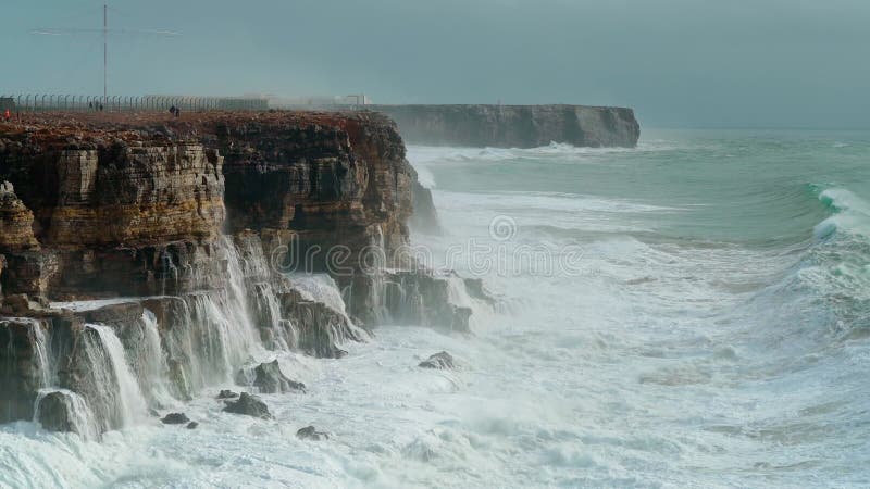Massive Ocean Waves Crashing Against Rugged Cliffs, Creating an ...