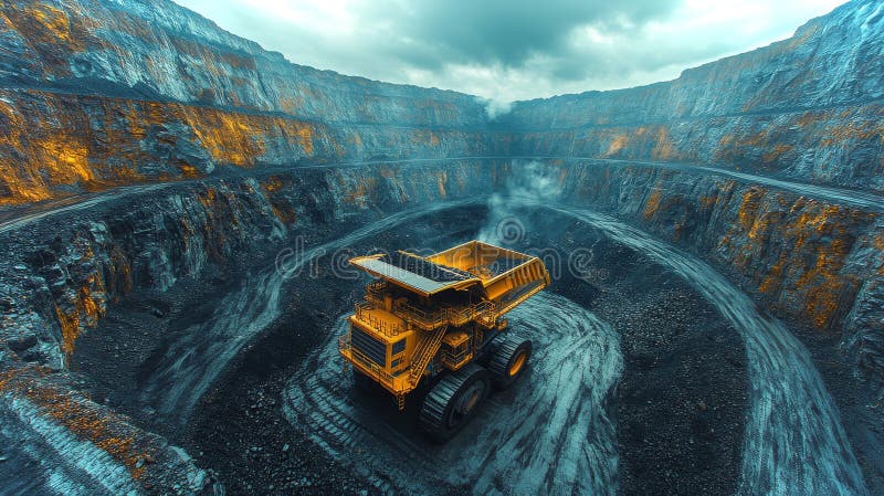 Massive Open-pit Coal Mining Operation with Heavy Machinery in Action ...