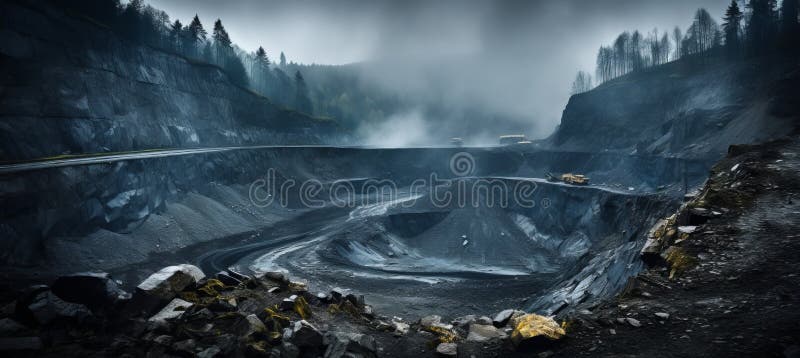 Massive Open Pit Iron Ore Quarry Mining Operation with Heavy Machinery ...