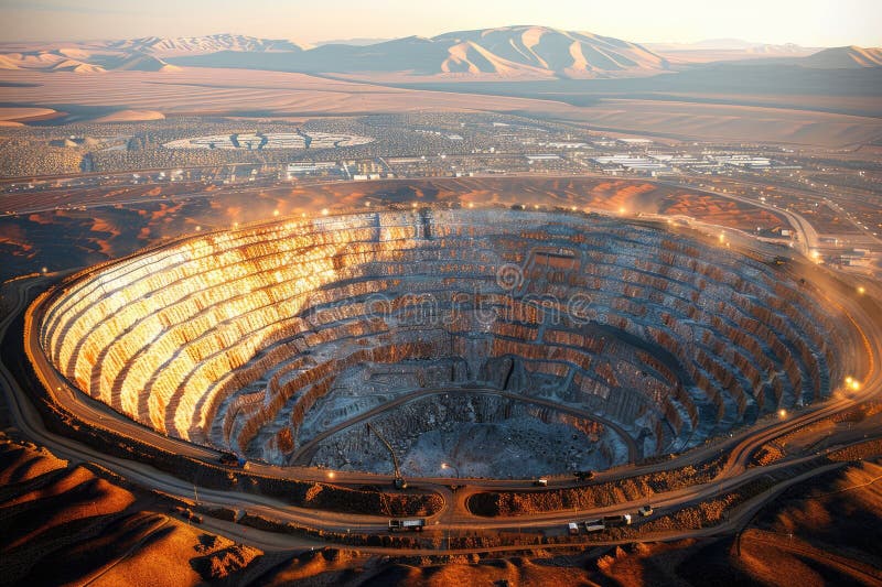 Massive Open-Pit Copper Mine at Sunset, Aerial View Stock Illustration ...