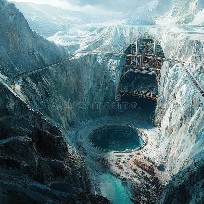 Massive Open-pit Mining Operation in Icy Landscape Stock Photo - Image ...