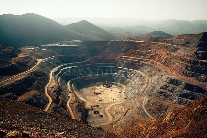 Massive Openpit Copper Mine Surrounded by Rugged Mountain Terrain ...