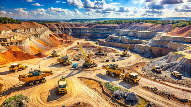 Massive OpenPit Mine Aerial Perspective of Modern Mining Equipment and ...