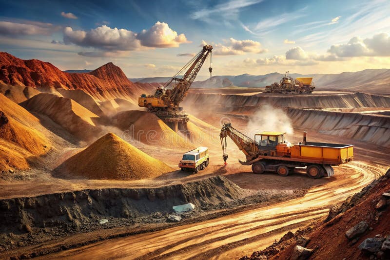 Massive OpenPit Mining Operation Heavy Equipment Excavating Ore in a ...