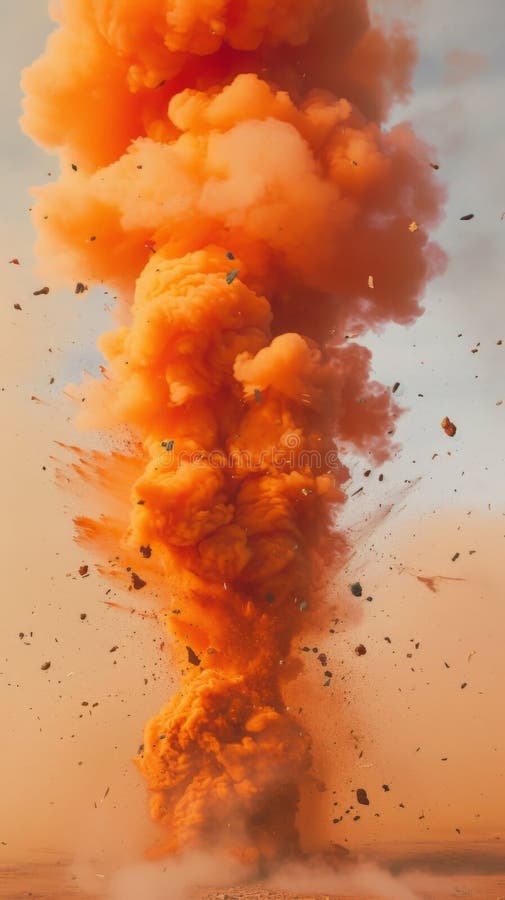 Massive Orange Explosion with Debris in the Sky Stock Photo - Image of ...