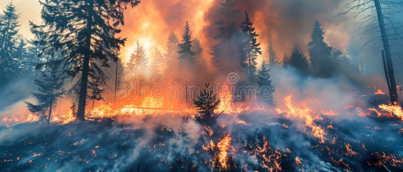 A Massive, Out-of-control Forest Fire Burns through the Trees, with ...
