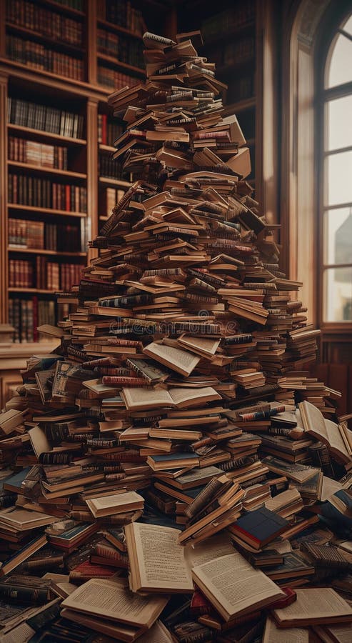 Massive Pile of Books in Grand Library Stock Image - Image of ...