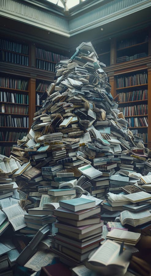 Massive Pile of Books in Grand Library Stock Photo - Image of windows ...