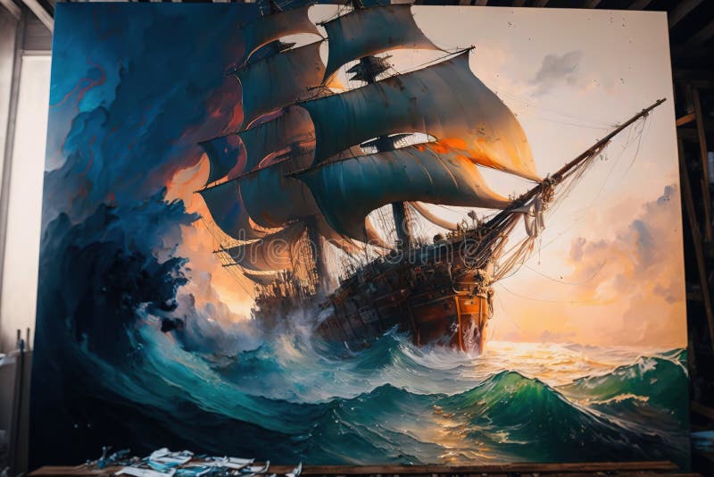 Massive Pirate Ship Large Splashes Large Transparent Stock Illustration ...