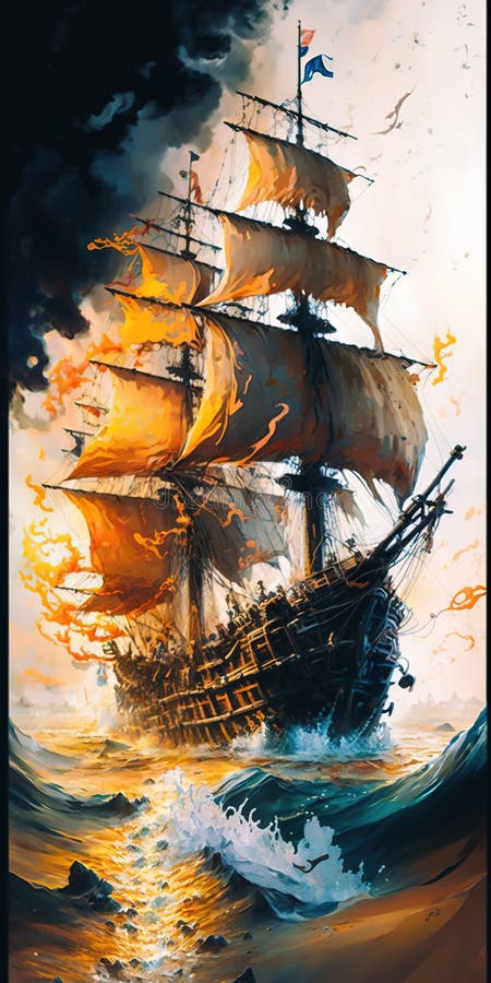 Massive Pirate Ship Large Splashes Large Transparent Stock Illustration ...