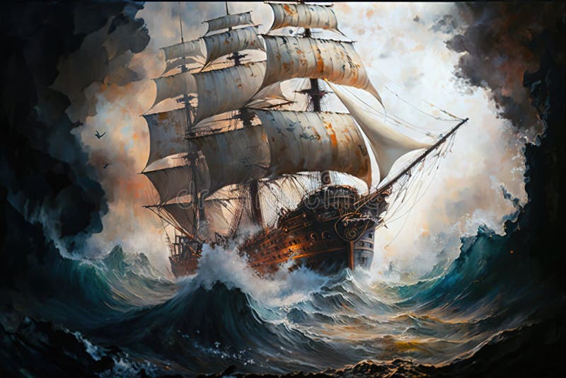 Massive Pirate Ship Large Splashes Large Transparent Stock Illustration ...