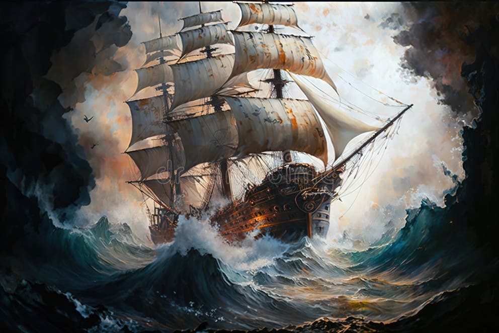 Massive Pirate Ship Large Splashes Large Transparent Stock Illustration ...