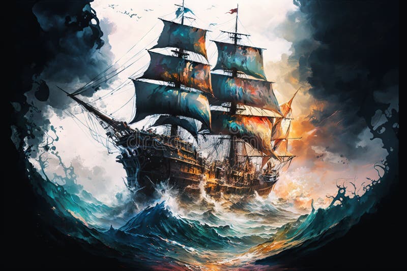 Massive Pirate Ship Large Splashes Large Transparent Stock Illustration ...