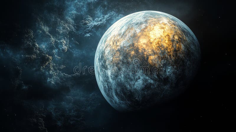 Planetary Emergence Amidst Swirling Clouds in a Cosmic Landscape Stock ...
