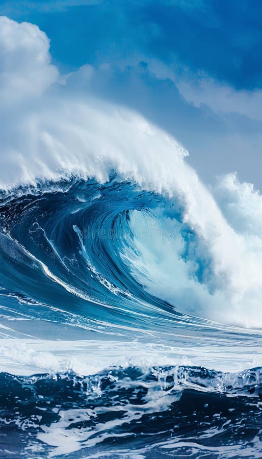 Massive and Powerful Ocean Wave Rising High Against a Backdrop of Clear ...