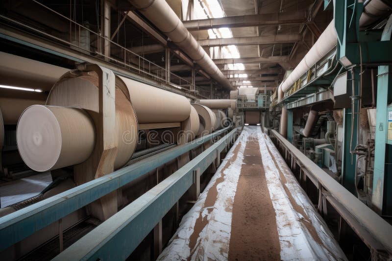 Massive Pulp and Paper Mill, with Conveyor Belts Carrying Massive Rolls ...