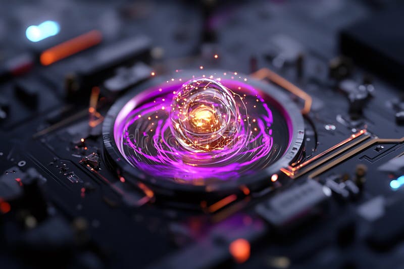 Massive Quantum Computer Surrounded by Circuits Stock Image - Image of ...