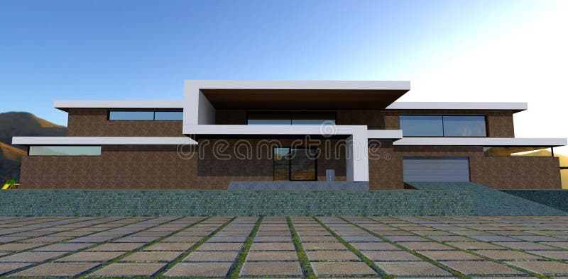 Massive Rectangular Concrete Pavers in Front of a Modern Design House ...